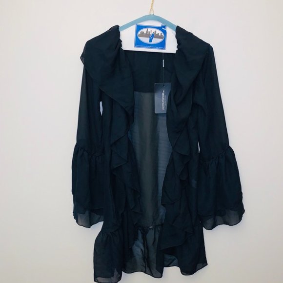 PrettyLittleThing | Swim | Prettylittlething Ruffled Black Sheer Cover ...